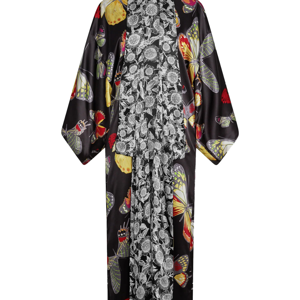 Sally Wrap-Around Reversible Robe Black Butterflies – Tracy James ...